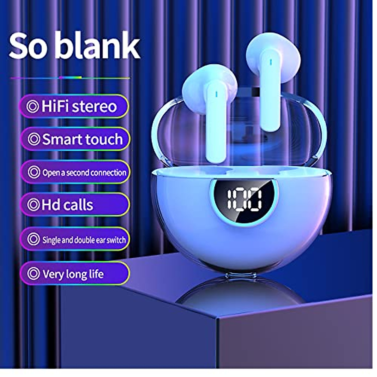 hujusko Earbuds Wireless Bluetooth 5.2 Fitness Lightweight Headphones, Fast Charging, Touchable Led Display Earphones, with Charging Case Built in Micphones for iOS/Android Phones(White)