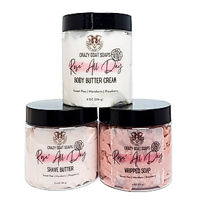 Goat Milk Clay Gift Set | Rosé All Day | Organic Shea, Cocoa & Aloe Butter | Dry and Sensitive Skin Gift Set | Soothing Clay Shave Butter | Clay Whipped Soap | Body Butter