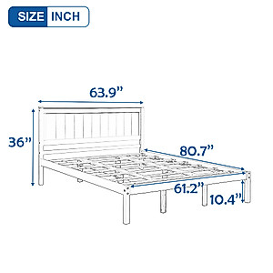 Aiuyesuo Modern Queen Size Platform Bed with Headboard, Wooded Platform Bed Frame with Strong Wood Slat Support, No Box Spring Needed, Easy Assembly (White-YU0OW)