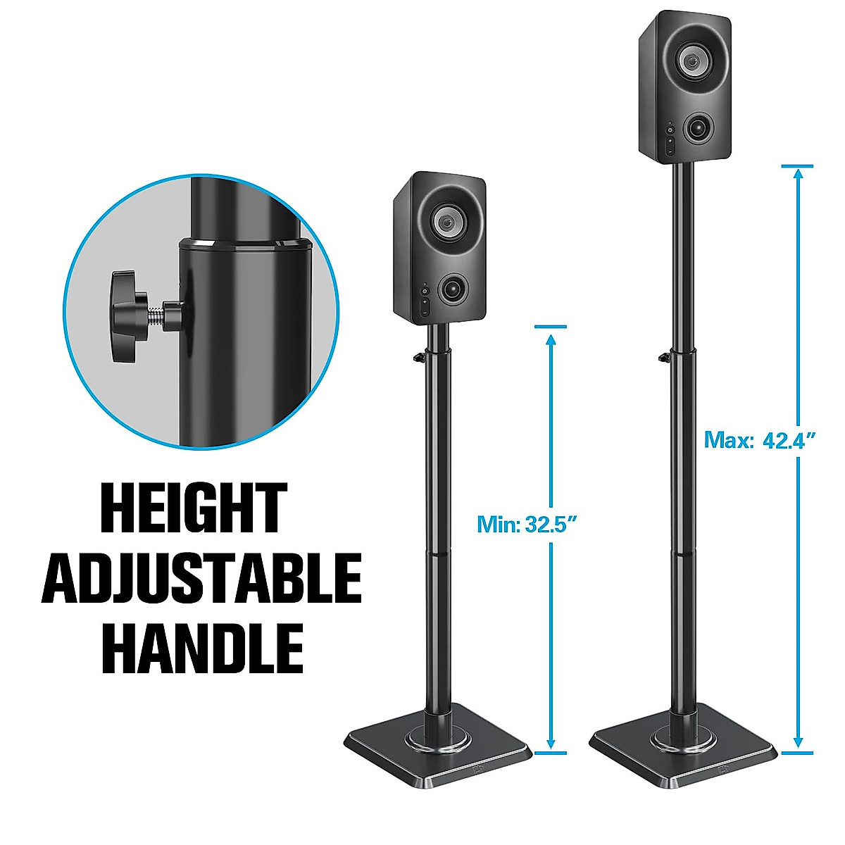 Mounting Dream Speaker Stands - Height Adjustable Speaker Stand for Vizio, Polk, JBL, Sony, Speaker Stands Pair with Wire Management (Holds up to11LBS Per Stand)