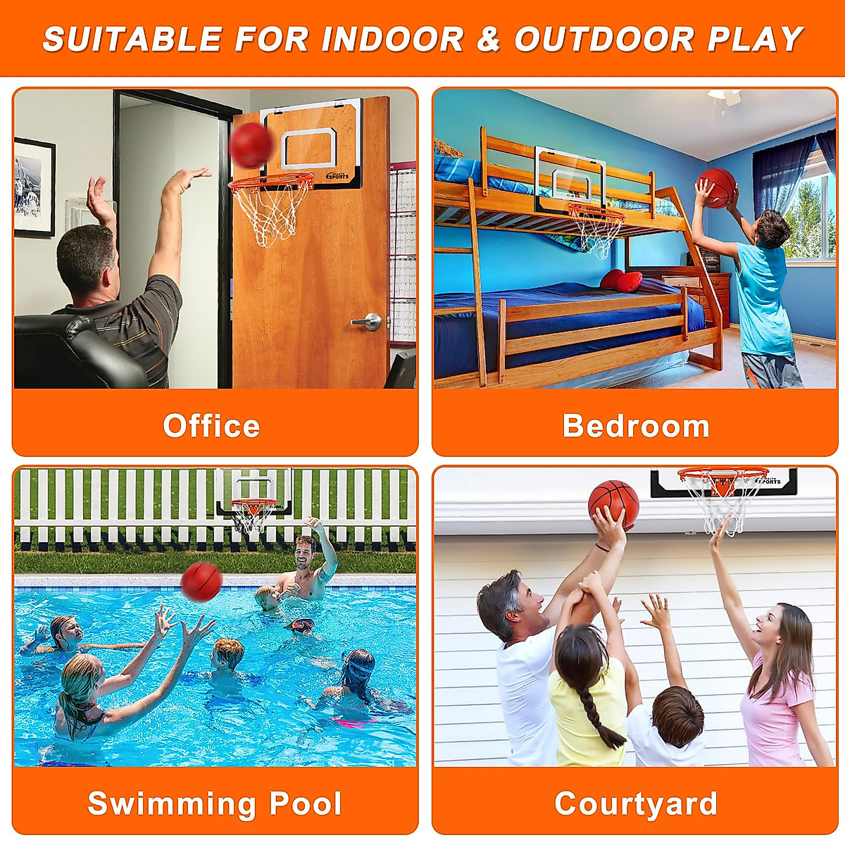 Jugana Indoor Basketball Hoop for Kids Adults, Mini Basketball Hoop for Door & Wall with 4 Balls Room Basketball Hoop Over The Door Mini Hoop Basketball Toys for Kids Boys 3 4 5 67 8 9 10 11 12