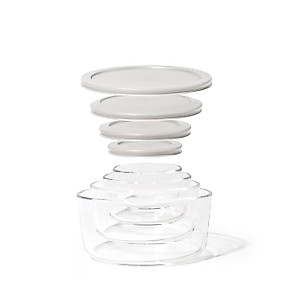 DURA LIVING 8-Piece Glass Food Storage Containers Set (4 Containers + 4 Lids) | Round, Nesting, Microwave & Dishwasher Safe | BPA-Free, Space-Saving | Grey Lids for Pantry & Kitchen Organization