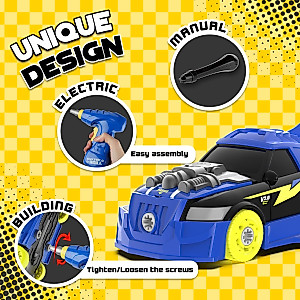 GILOBABY 26 Pieces Take Apart Toys for Boys, Racing Car with Electric Drill, Sounds & Lights, Building Stem Toys for Kids, Gifts for 3 4 5 Year Old Boys Learning Educational Toys