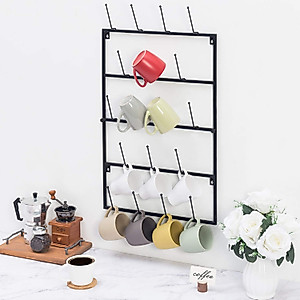MyGift 5-Tier Black Metal Wall Mounted Kitchen Coffee Mug Rack Cup Holder with 18 Hooks, Farmhouse Style Hanging Display Organizer for Mugs, Tea Cups and Mason Jars