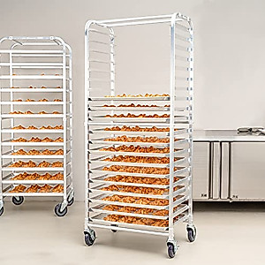 Restaurantware Kitchen Tek 28.25 x 18 x 69.25 Inch Bun Pan Rack 1 Sideload Sheet Pan Rack - Full-Height 2 Locking & 2 Non-locking Casters Silver Aluminum Bun Pan Rack With Wheels Holds 20 Pans