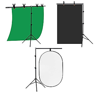 T-Shape Backdrop Stand 1.5 x 2m for Parties, BDDFOTO Photo Studio Background Stand System Height-Adjustable Tripod Stand with 4 Backets for Photo Studio Video Photography