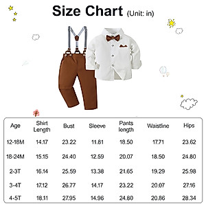 YALLET Toddler Baby Boy Clothes Suit Gentleman Outfits Formal Dress Shirt + Bowtie + Suspender Pants Wedding Party(L White, 2-3T)