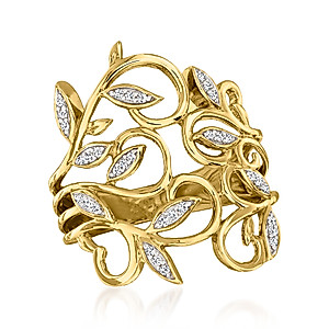 Ross-Simons 0.10 ct. t.w. Diamond Leaf Ring in 14kt Yellow Gold. Size 6