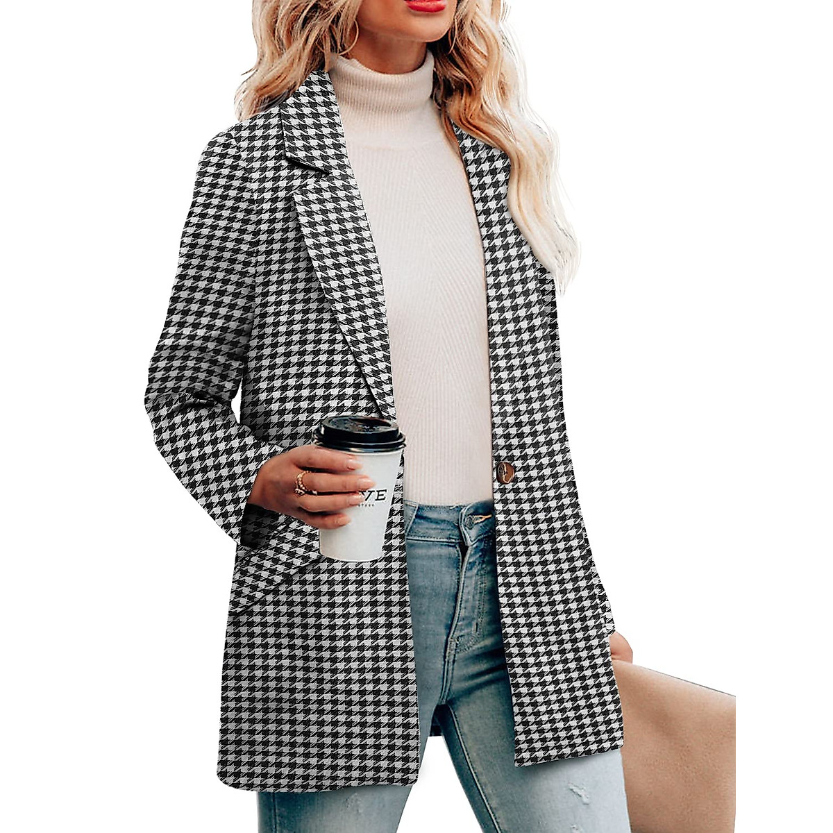 CRAZY GRID Womens Casual Blazer Long Sleeve Business Suit Jacket Open Front Button Work Office Blazer Jacket Fashion Dressy Ladies Blazer Blackish Green Large