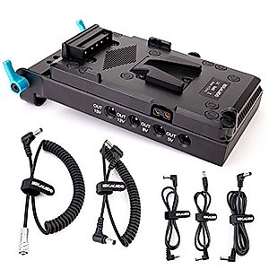 KOCACKOO V-Mount Lock Battery Plate Power Supply Splitter Adapter with 15mm Rod Clamp + BMPCC 4K and 6K Locking DC Cable for Blackmagic Pocket Cinema Camera 4K/6K.