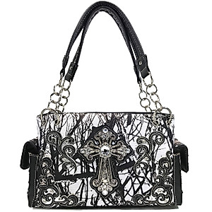 Zelris Camouflage Shine Glow Cross Women Conceal Carry Handbag with Wallet Set (Black)