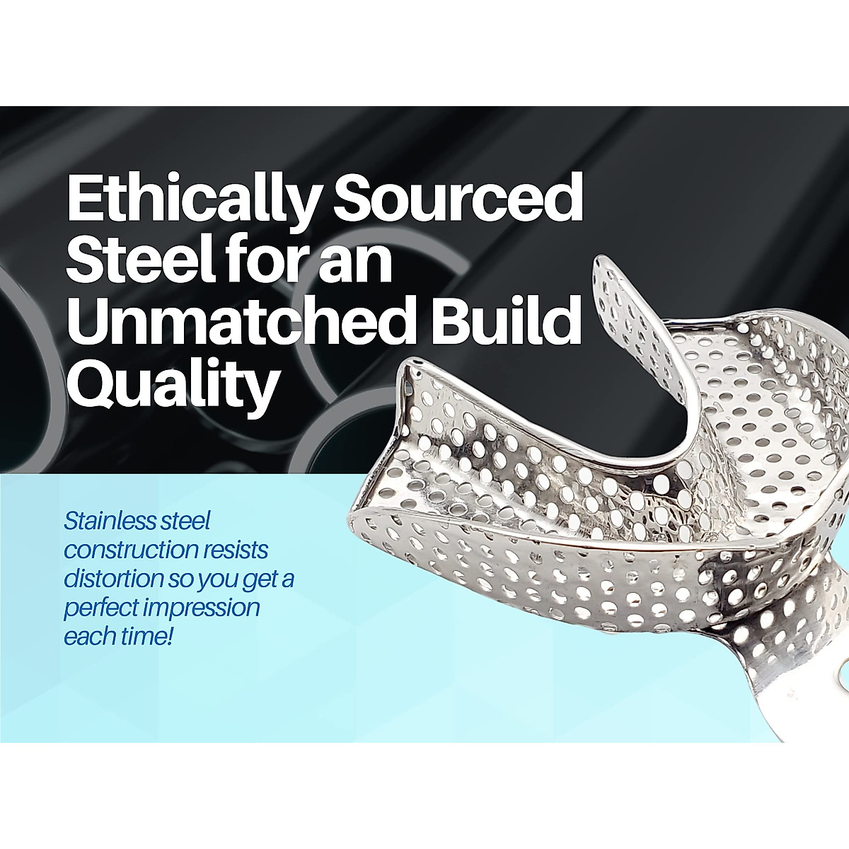 ARTMAN INSTRUMENTS Dental Impression Trays – Set of 6 Stainless Steel, Perforated, Autoclavable Trays (Small, Medium, Large) for Upper & Lower Teeth – Durable, Reusable, Rounded Margins for Comfort