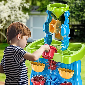 Kids Waterfall Water Table Wall for Toddlers for 3 4 5 6 7 8 Years Old Boys Girls, 32-Pc Accessory Activity Sensory Table Outdoor Double-sided Water Fun Play Toys for Age 3-8