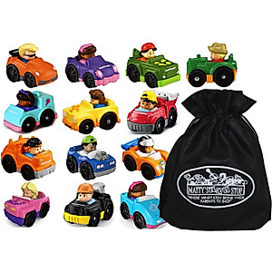 Fisher-Price Little People Wheelies Vehicles Gift Set Blind Bundle with Exclusive Matty's Toy Stop Storage Bag - 6 Pack (Assorted Styles)