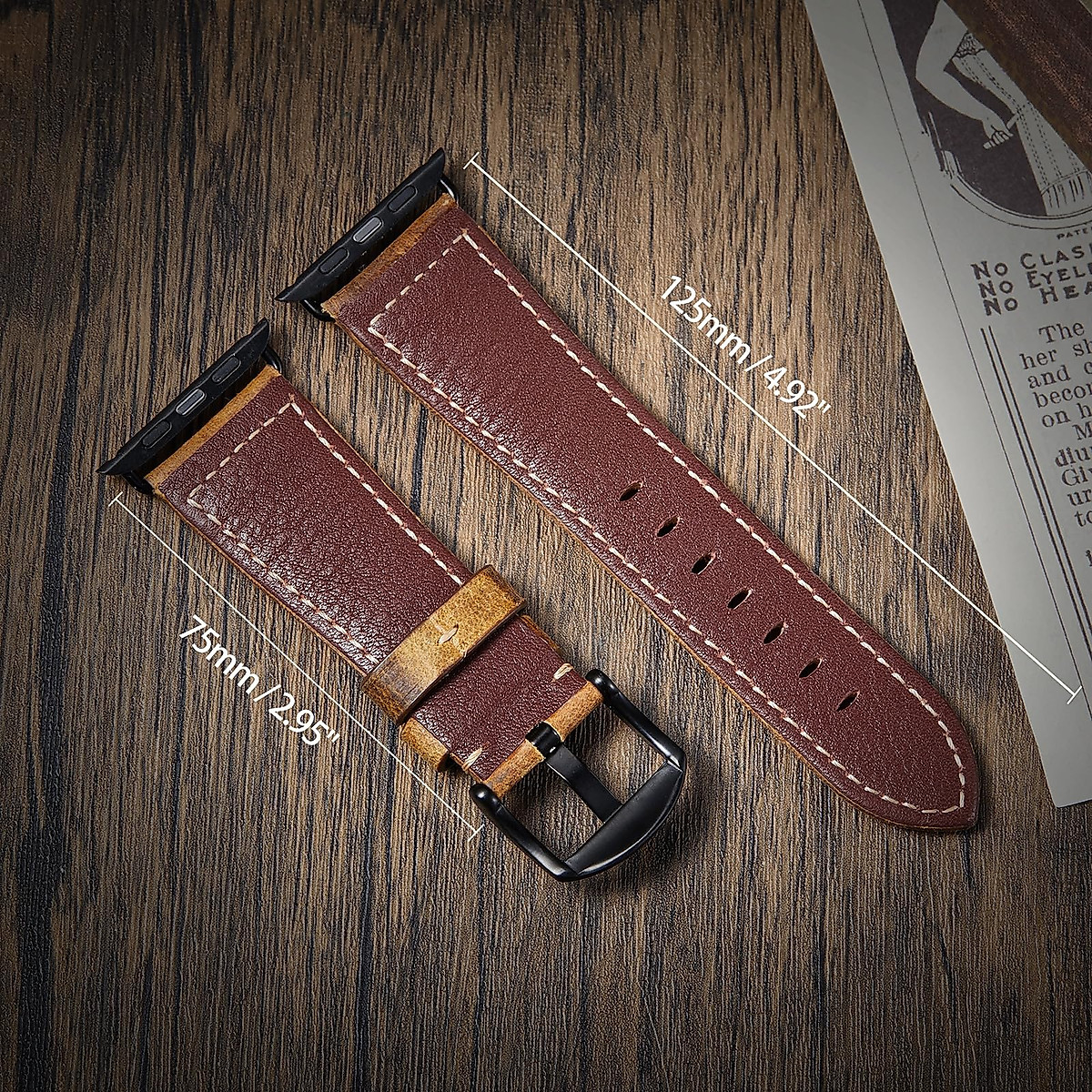 Gitalian Leather Band Compatible with Apple Watch Ultra 2 Ultra Band 49mm 45mm 44mm 42mm for Men, Genuine Leather Strap for iWatch Series 9 8 7 6 5 4 3 2 1 SE2 SE, Crazy Horse Light Brown
