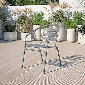 EMMA + OLIVER Silver Metal Stack Chair with Aluminum Slats