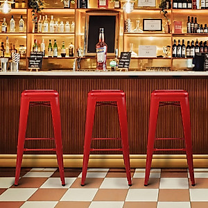 MoNiBloom 30 Inch Bar Stools, Set of 4 Vintage Patio Furniture Indoor Outdoor Stackable Kitchen Stools Dining Chair, Red