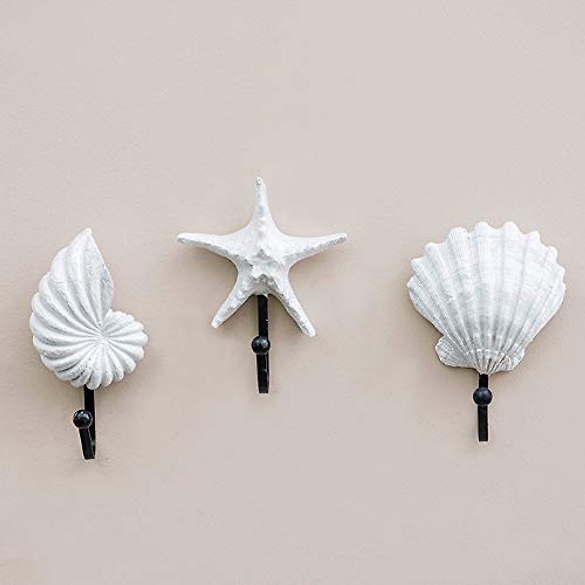 UXELY Wall Hooks Coat Hooks, 3pcs/Set Resin Hanger Decorative Hooks, Sea Shell Wall Hooks, Coastal Theme Beach House Decor for Bathroom Doors, Bedrooms, Wardrobes(White)