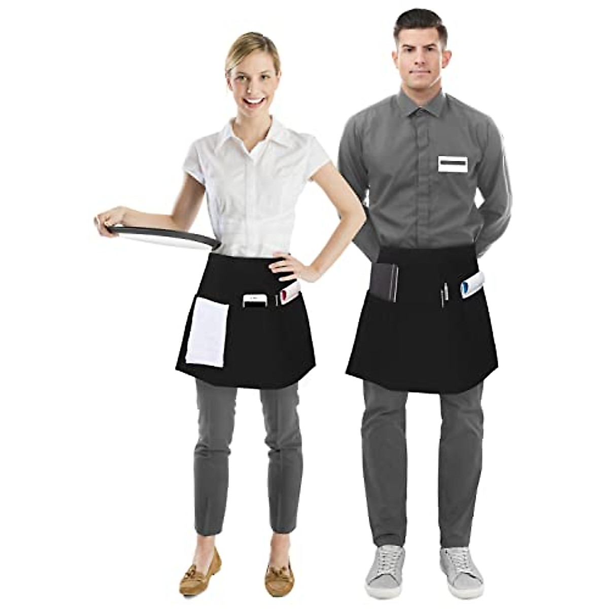 Utopia Wear 3 Pocket Waist Apron [Pack of 2], Server Short Apron for Men Women, Kitchen, Restaurant and Crafting, 24x12 Inches (Black)