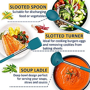 Silicone Cooking Utensil Set, Fungun Non-stick Kitchen Utensil 24 Pcs Cooking Utensils Set, Heat Resistant Cookware, Silicone Kitchen Tools Gift with Stainless Steel Handle (Blue-24pcs）