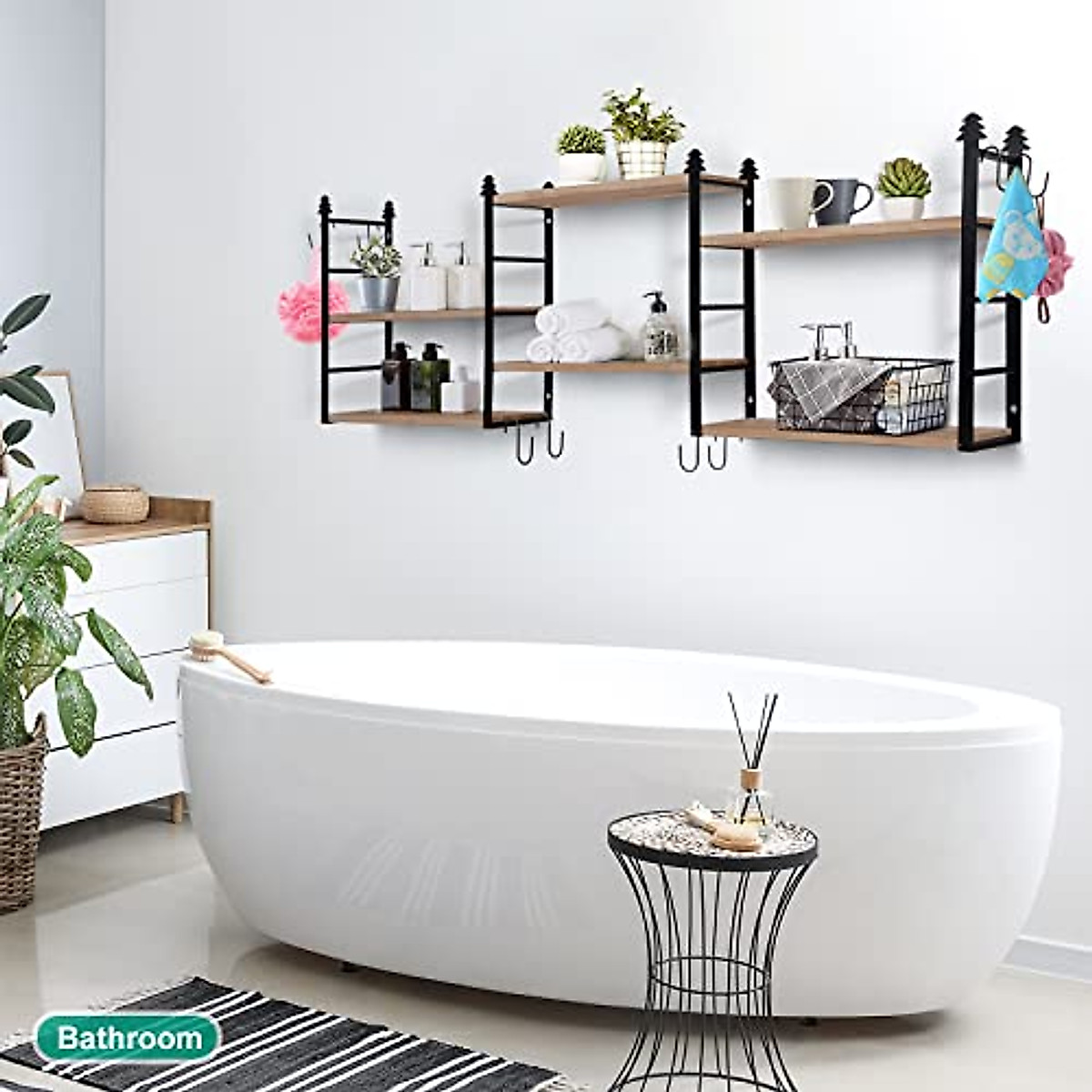 JYSCM Floating Shelves, Durable Sturdy Metal Frame, Easy to Install Wall Mounted Shelves, Modern Room Décor for Multiple Storing Purposes, Suitable for Home and Office (Natural Wood).