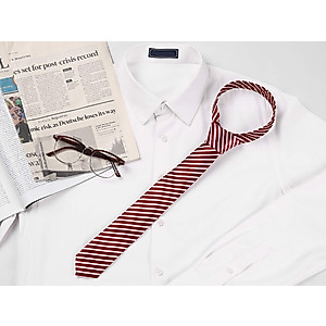 Allegra K Men's Stripe Classic Self-Tied Necktie Skinny Tie Slim Ties for Business Casual One Size Red