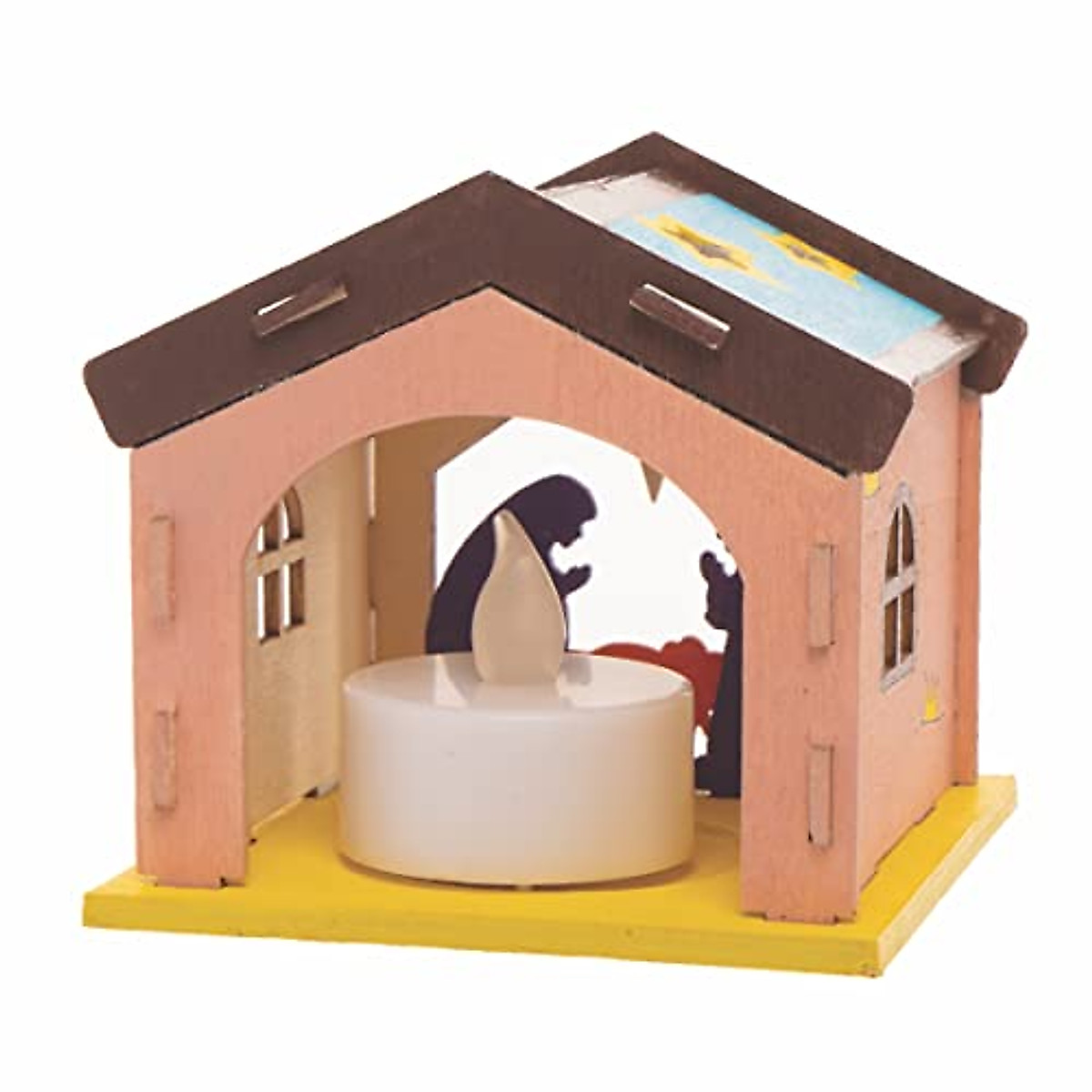 Baker Ross FC206 Nativity Stable Wooden Model Kit - Pack of 3, Tealight Holder to Decorate and Display, Wooden Crafts for Children, Ideal Christmas Arts and Crafts Project