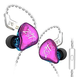 Kinboofi KZ ZSTX in Ear Headphone, 1BA 1DD HiFi Earphone with Hybrid Driver High Fidelity Sound IEM Headset with Detachable Cable (with Microphone, Purple)