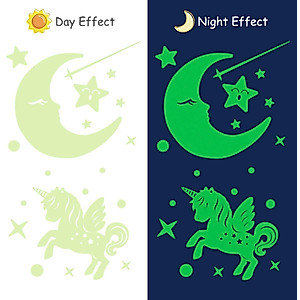 382 Pcs Glow in The Dark Stars Wall Stickers, Glowing Stars for Ceiling and Wall Decals, 3D Glowing Stars Moon Unicorn for Kids Boys Girls Bedding Room Decoration or Party Birthday Gift
