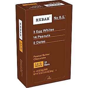 RXBAR Protein Bars, Protein Snack, Snack Bars, Peanut Butter Chocolate, 22oz Box (12 Bars)