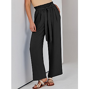 ANRABESS Women's Wide Leg Palazzo Pants with Pockets High Waisted Tie Knot Business Casual Trendy Boho Lounge Trousers Black Small