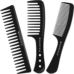 Boorika Wide Tooth Comb - Heat Resistant & Anti-Static Styling Comb for Curls, Durable Carbon Fiber Material, Suitable for All Hair Types, Large, Black, Pack of 1