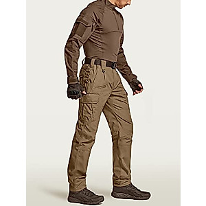CQR Men's Tactical Pants, Water Resistant Ripstop Cargo Pants, Lightweight EDC Work Hiking Pants, Outdoor Apparel, Duratex Ripstop Coyote, 40W x 32L