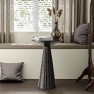 COZAYH Pedestal Small Drink Table Round Martini Table Wood Plant Stand End Table for Small Space Living Room, Bedroom, Black