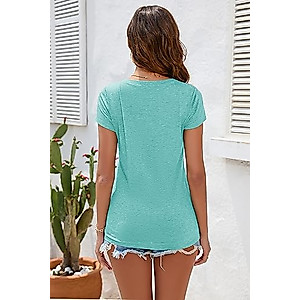 Sherosa Ladies Tops Short Sleeve V Neck Tee Shirts Cotton Plain T Shirts Basic Tees for Women Light Green S