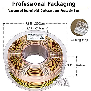 (2 Items) 1kg Silk Silver Shiny Red & 1kg Vintage Metal Rainbow PLA Filament, 3D Printer Filament, PLA Filament 1.75mm +/- 0.02mm