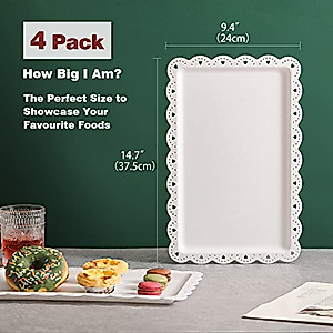 Serving Tray Food Tray for Fast Food | Snack | Fruit | Dessert - Plastic Trays Serving Platter for Kitchen | Cafeteria | Restaurant | Party | 14 x 9 Inches （4 pack)