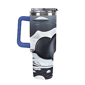 LLUTSNTH 40 Oz Vacuum Tumbler with Deep Blue Handle Leakproof Insulated Tumbler Seals on Ice Stainless Steel Travel Mug with Lid And Straw Coffee Cup Cute Water Bottles Cup Holder Friendly