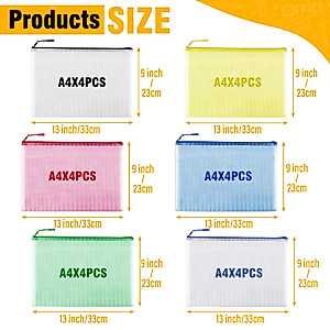 24pcs Mesh Zipper Pouch Bags - A4 Zipper Bags for Classroom Organization, Board Game & Puzzle Storage