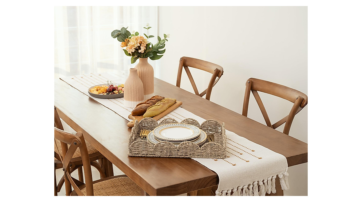 StorageWorks Scalloped Tray, Wicker Rattan Serving Tray with Handles ...