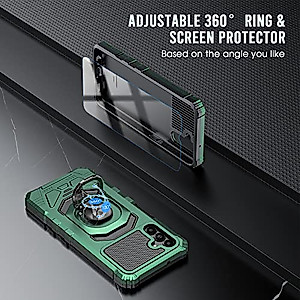 for Samsung Galaxy A13 5G / 4G Case: with Tempered Screen Protector & Built in 360° Adjustable Ring Kickstand Shockproof Protection TPU Bumper Armor Design Phone Cover for Samsung Galaxy A13 - Green