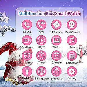 LITEYPP Kids Smart Watches Girls Boys, Smart Watch for Kids Ages 4-12 Yrs, Kids Smartwatch with Calling Dual Camera 14 Learning Games Video Music Flashlight, Boys Girls Birthday(Pink)