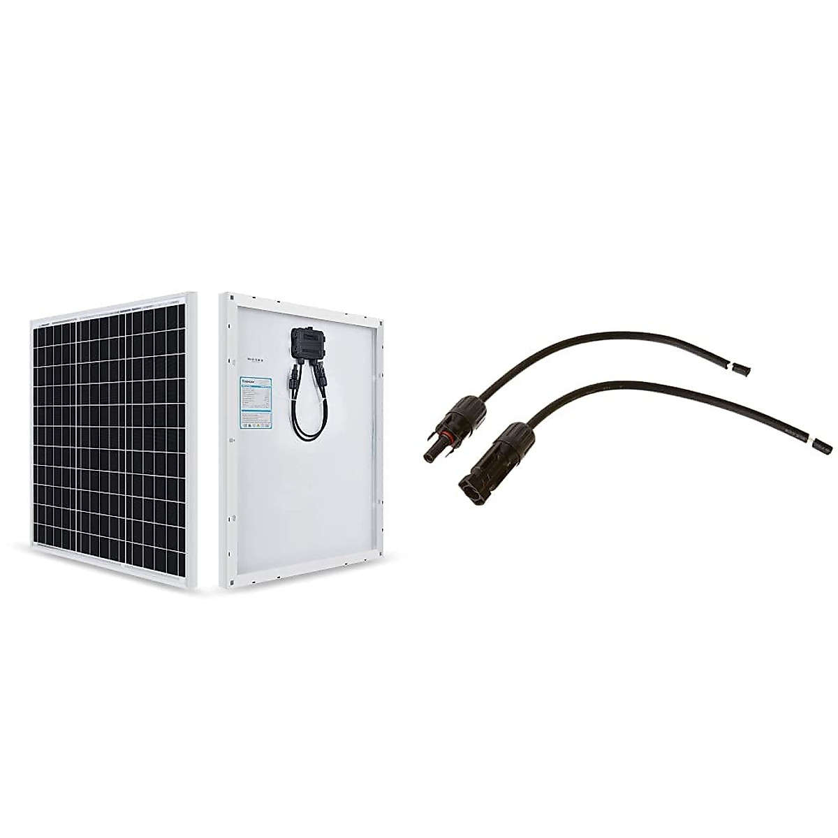 Renogy 50 Watt 12 Volt Monocrystalline Solar Panel (Compact Design) & One Pair of 9In 12AWG Adaptor Kit Solar Cable Wire PV with Female & Male Connectors Connect Solar Panel and Charge Controller
