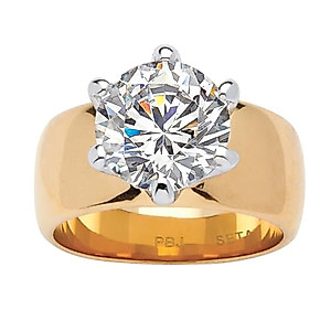 PalmBeach Gold-Plated, Rose Gold-Plated or Silvertone Round Cubic Zirconia Solitaire Engagement Ring Size 8