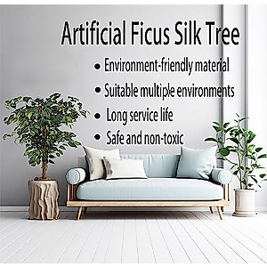 VIGGDA Artificial Ficus Trees 4ft（2pack） with Silk Leaves and Natural Trunk, Faux Ficus Tree with Sturdy Plastic Nursery Pot, Fake Ficus Tree for Office Home Farmhouse for Indoor Outdoor Decor