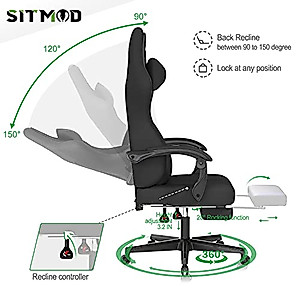 SITMOD Gaming Chair, Ergonomic Fabric Gaming Chair, Adjustable Computer Chair with Footrest and Lumbar Support, Reclining Gamer Chair PC Racing Chair Massage Office Gaming Chairs for Adult(Black)