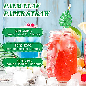 50 Pcs Disposable Straws Glitter Palm Leaves Paper Straws Hawaiian Luau Party Paper Straw Tropical Leaves Party Decor for Cocktail Soft Drinks Hawaiian Luau Party Supply