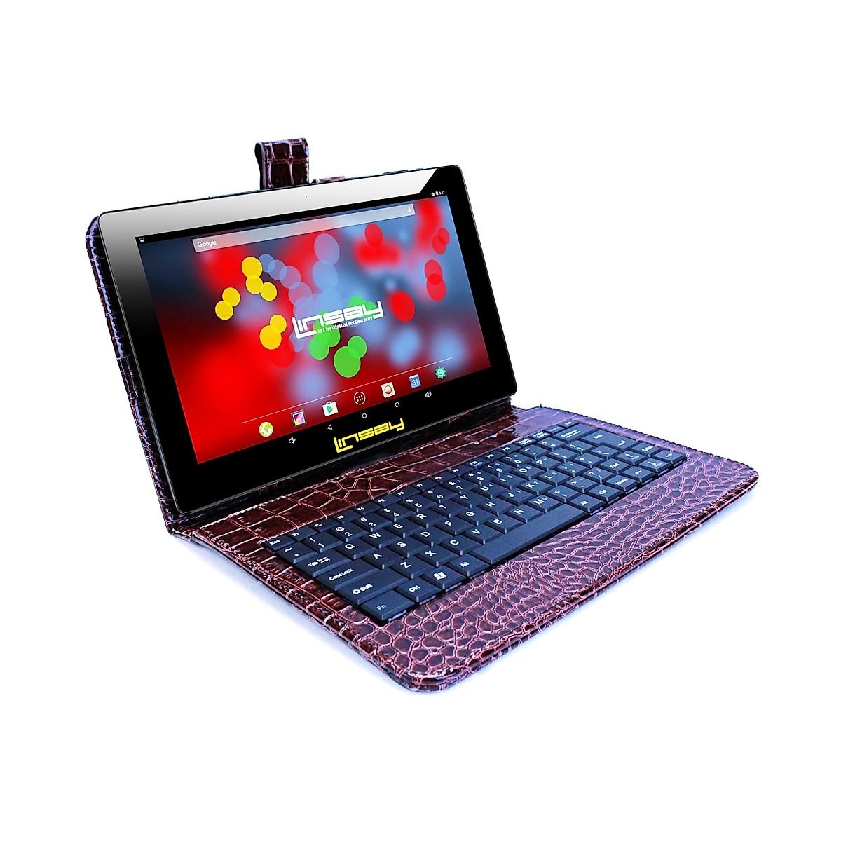 LINSAY 10.1" 1280x800 IPS 2GB RAM 32GB Android 11 Tablet with Brown Crocodile Style Keyboard, Pop Holder and Pen Stylus