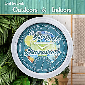 La Crosse 433-3841MV7T 15.75" Indoor/Outdoor Quartz Wall Clock w/Temp - It's 5 O'Clock Somewhere