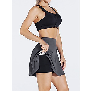 NELEUS Women's 2 in 1 Tennis Skirts with Pockets High Waisted Athletic Running Shorts Golf Skirt,Black/Grey/White,3 Pack,3X-Large